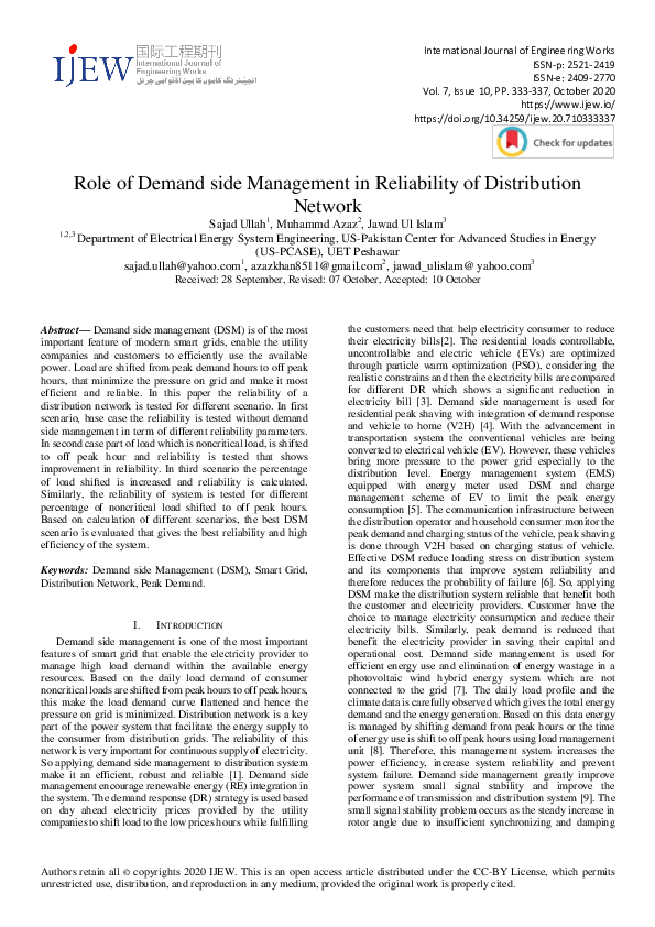 (PDF) Role of Demand side Management in Reliability of Distribution Network
