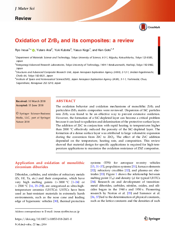 (PDF) Oxidation of ZrB2 and its composites: a review