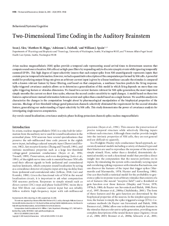 (PDF) Two-Dimensional Time Coding in the Auditory Brainstem