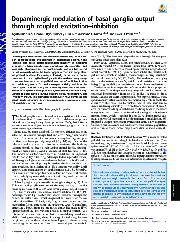(PDF) Dopaminergic modulation of basal ganglia output through coupled excitation-inhibition
