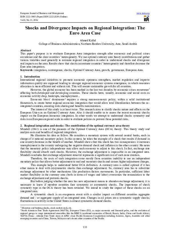 (PDF) Shocks and Divergence Impacts on Regional Integration: The Euro ...