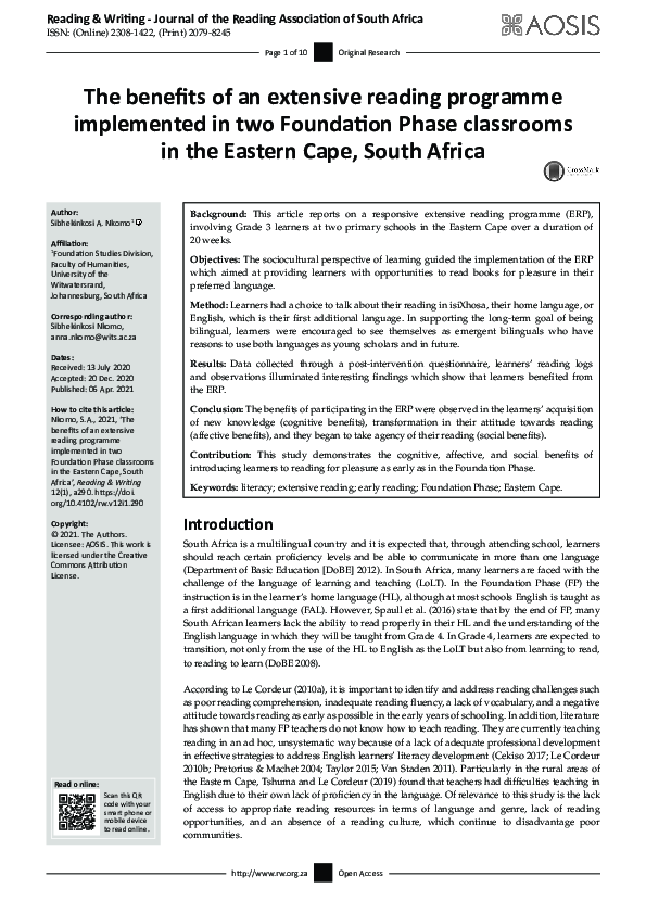 (PDF) The benefits of an extensive reading programme implemented in two ...