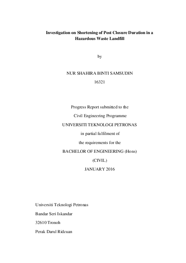(PDF) Investigation on Shortening of Post Closure Duration in ...