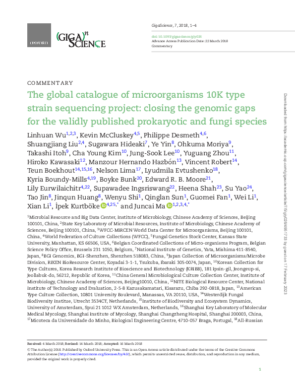 (PDF) The Global Catalogue of Microorganisms 10K type strain sequencing ...