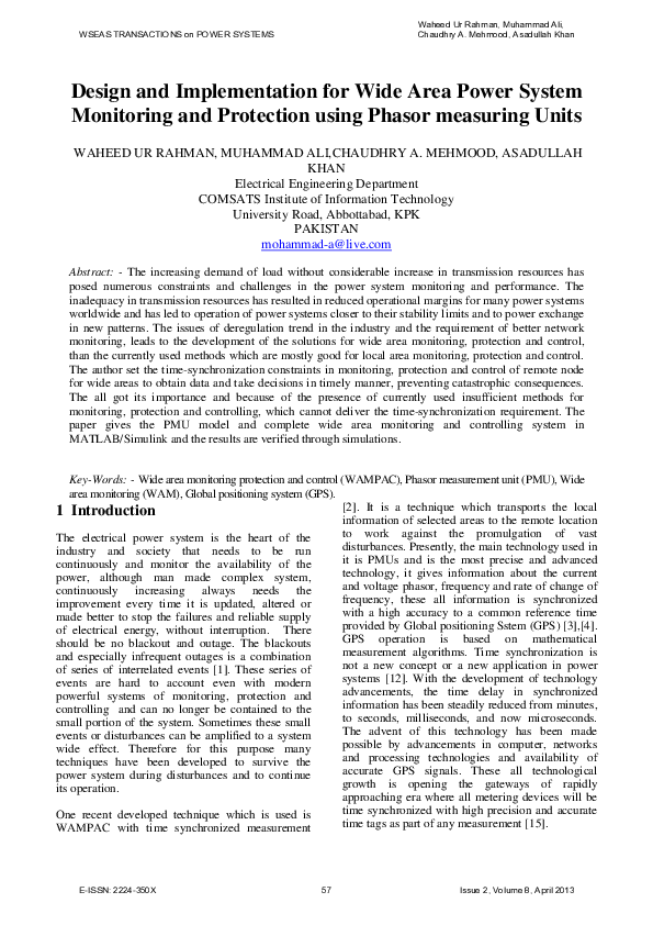 (PDF) Design and Implementation for Wide Area Power System Monitoring ...