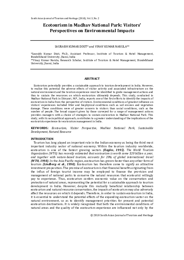 (PDF) Ecotourism In Madhav National Park: Visitors' Perspectives on ...