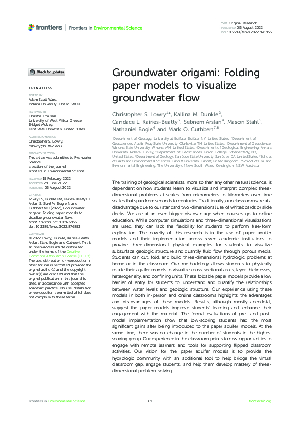 (PDF) Groundwater origami: Folding paper models to visualize ...