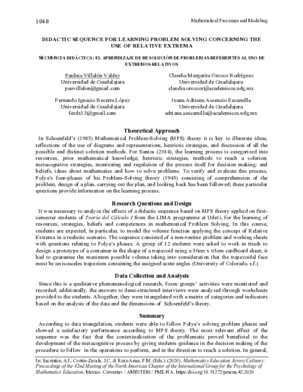 (PDF) Didactic sequence for learning problem solving concerning the use of relative extrema ...
