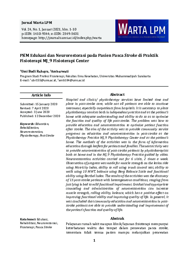 (PDF) PKM Edukasi dan Neurorestorasi pada Pasien Pasca Stroke di Praktik Fisioterapi Mj_9 ...