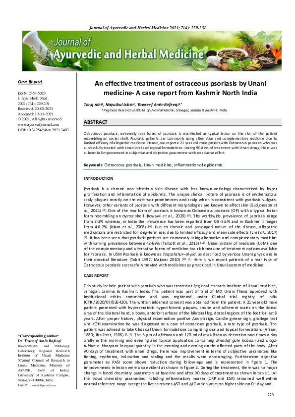 (PDF) An effective treatment of ostraceous psoriasis by Unani medicine ...