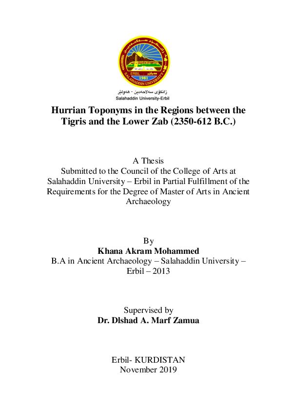 (PDF) Hurrian Toponyms in the Regions between the Tigris and the Lower ...