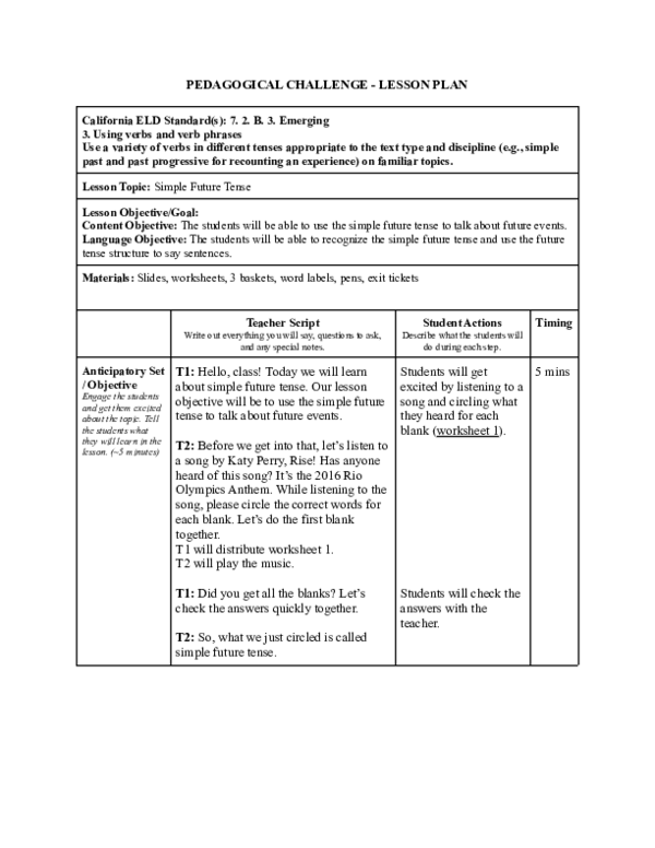(PDF) PEDAGOGICAL CHALLENGE -LESSON PLAN | Kate Ye - Academia.edu