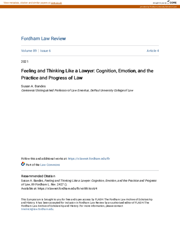 (PDF) Feeling and Thinking Like a Lawyer: Cognition, Emotion, and the ...