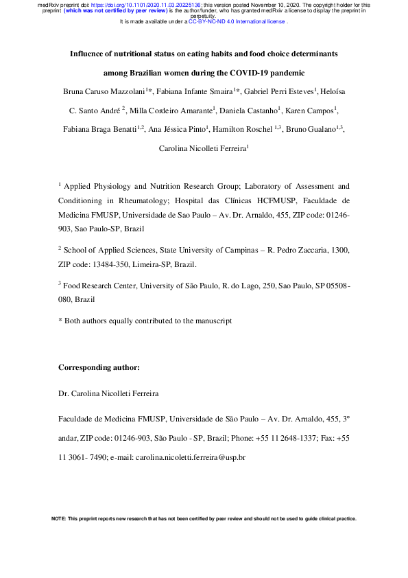 (PDF) Influence of nutritional status on eating habits and food choice ...