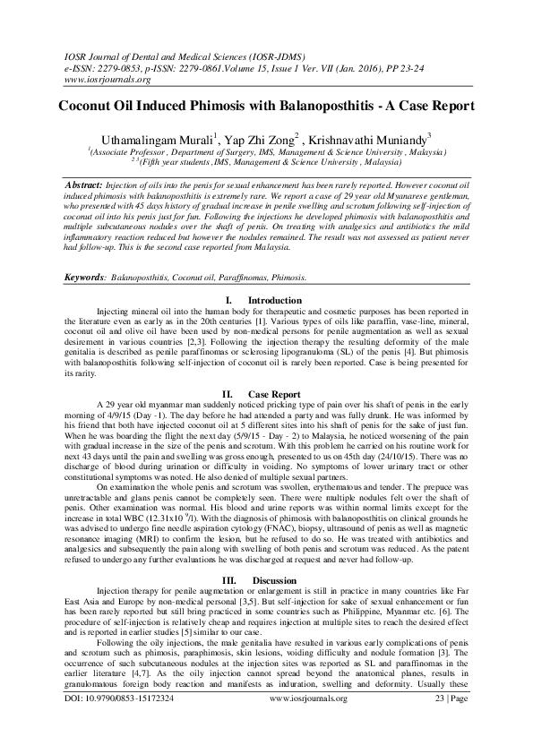 (PDF) Coconut Oil Induced Phimosis with Balanoposthitis-A Case Report
