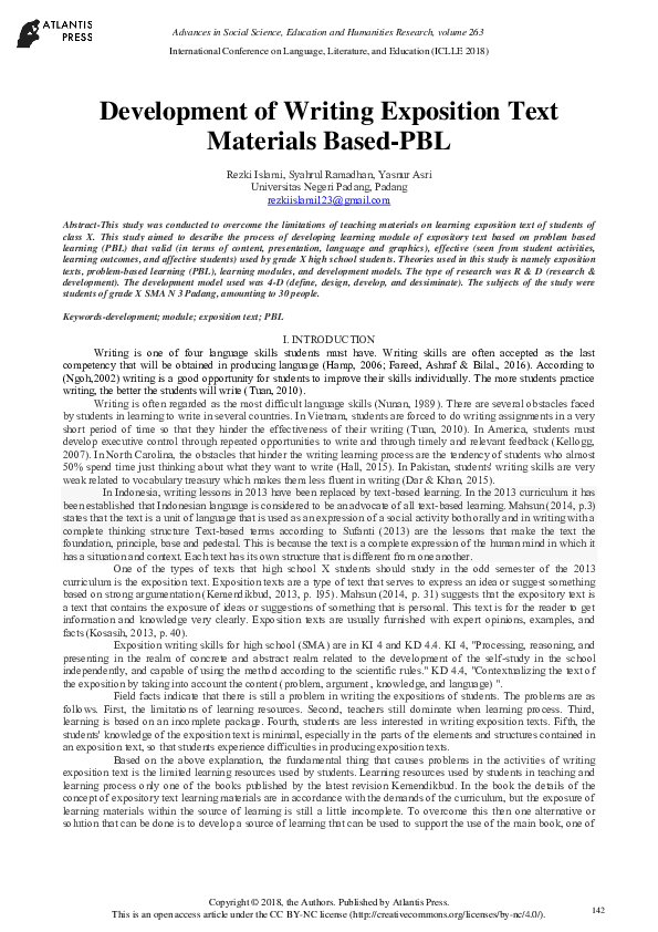 (PDF) Development of Writing Exposition Text Materials Based-PBL