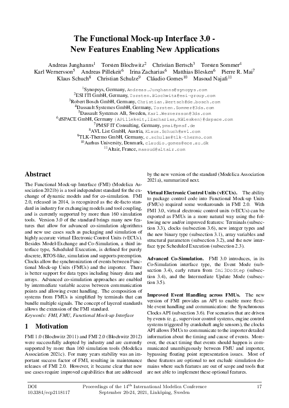 (PDF) The Functional Mock-up Interface 3.0 - New Features Enabling New ...