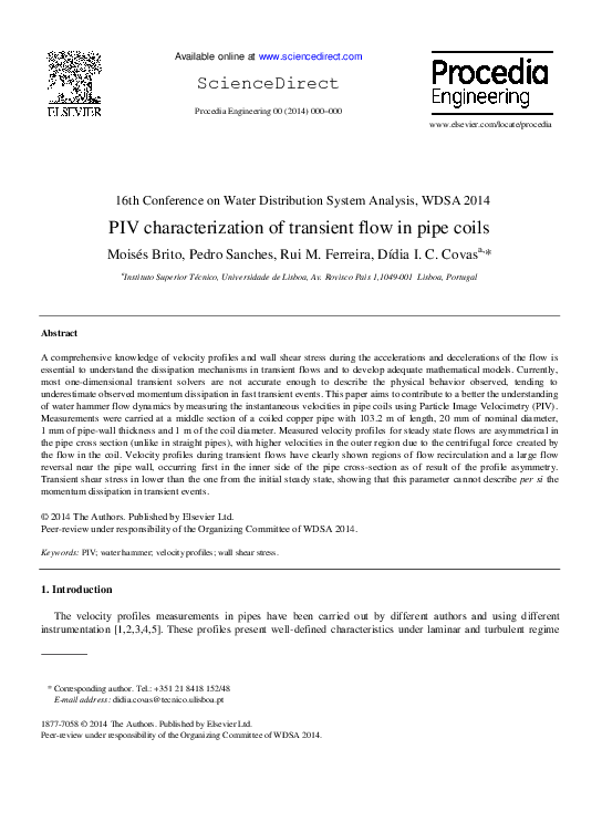 (PDF) PIV Characterization of Transient Flow in Pipe Coils