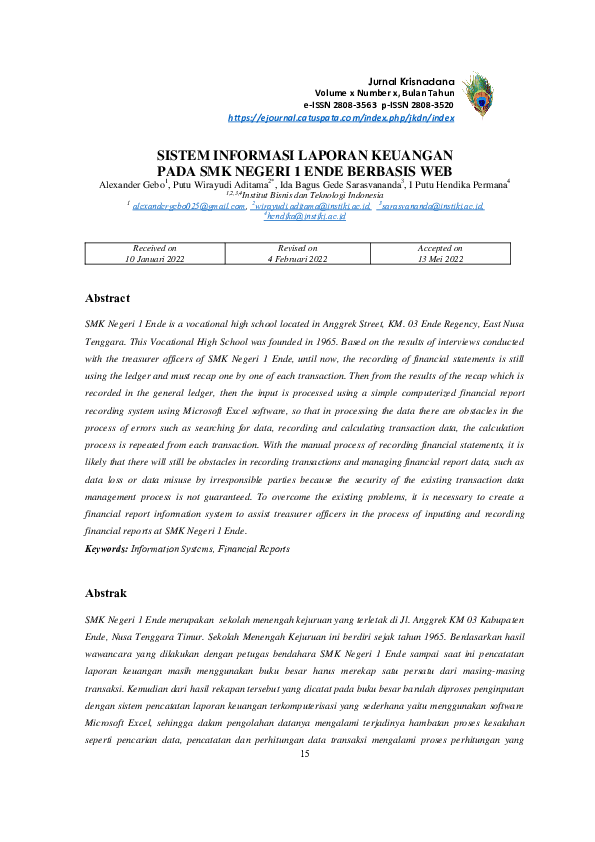 (PDF) Sistem Informasi Laporan Keuangan Pada SMK Negeri 1 Ende Berbasis Web