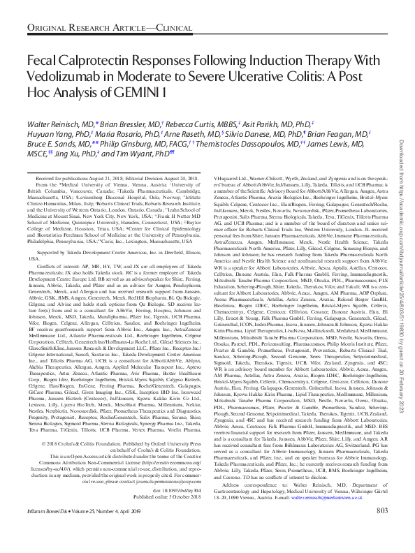 (PDF) Fecal Calprotectin Responses Following Induction Therapy With ...