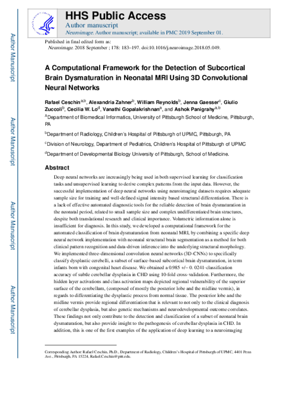 Pdf A Computational Framework For The Detection Of Subcortical Brain Dysmaturation In Neonatal