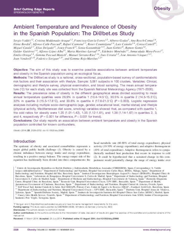 (PDF) Ambient temperature and prevalence of obesity in the Spanish ...