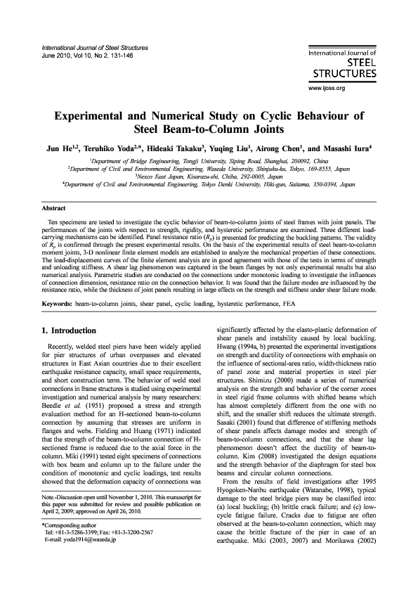 (PDF) Experimental and numerical study on cyclic behaviour of steel beam-to-column joints