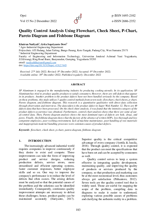 (PDF) Quality Control Analysis Using Flowchart, Check Sheet, P-Chart ...