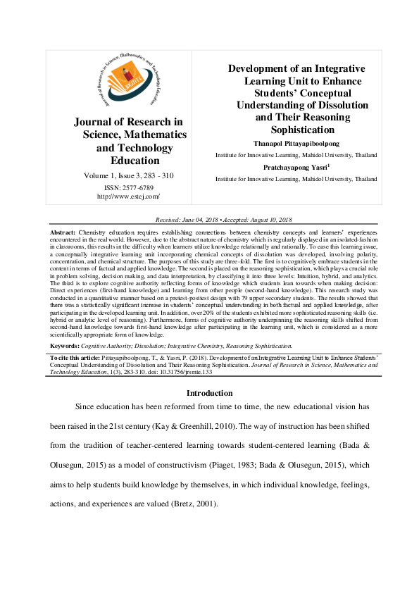 (PDF) Development of an Integrative Learning Unit to Enhance Students ...