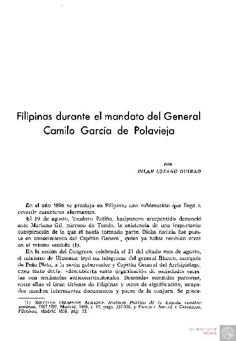 (PDF) Filipinas durante el mandato del General Camilo García de Polavieja