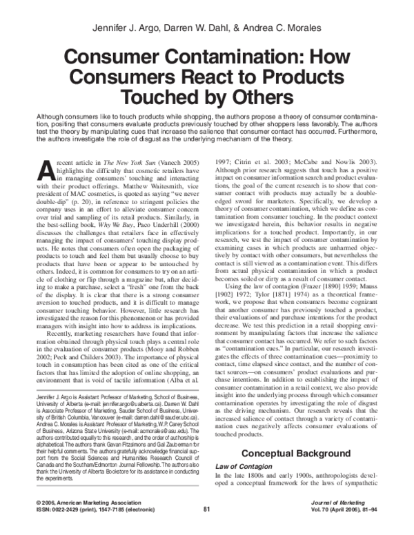 (PDF) Consumer Contamination: How Consumers React to Products Touched ...