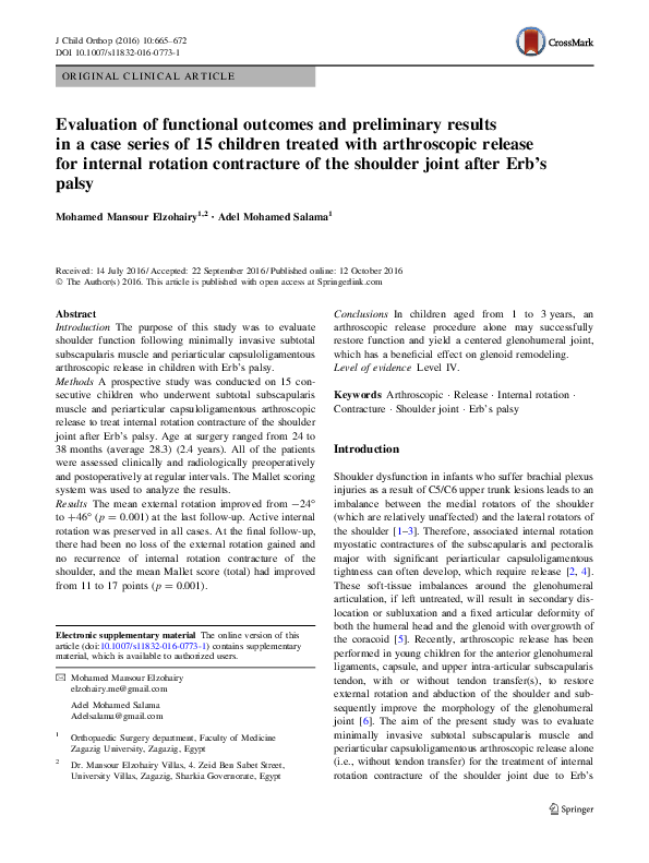 (PDF) Evaluation of functional outcomes and preliminary results in a ...
