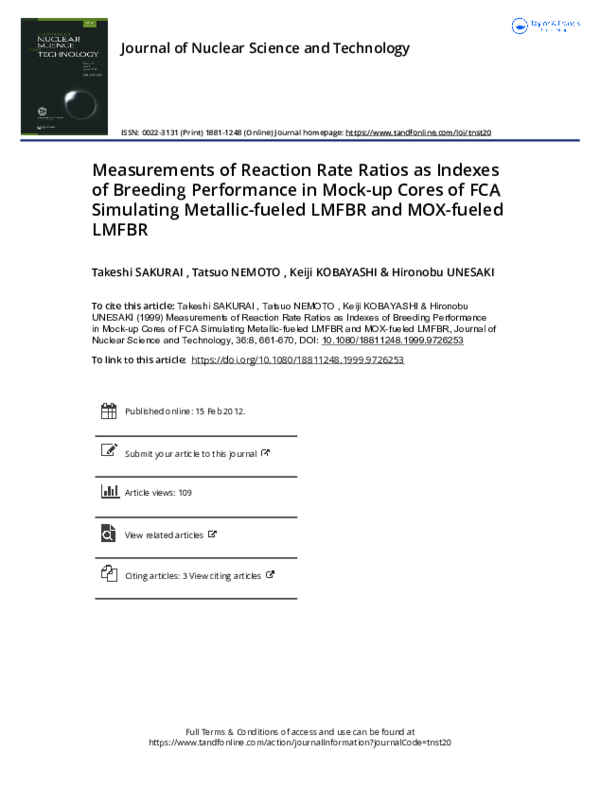 (PDF) Measurements of Reaction Rate Ratios as Indexes of Breeding ...