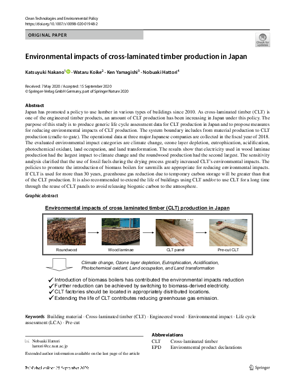 (PDF) Environmental impacts of cross-laminated timber production in Japan