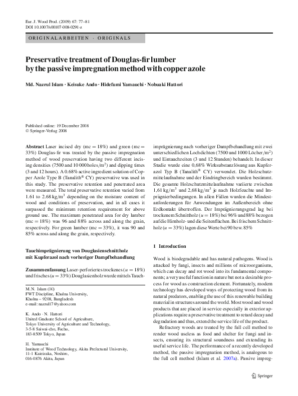 Preservative treatment of Douglas-fir lumber by the passive ...