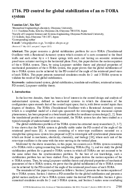 (PDF) PD control for global stabilization of an n-TORA system