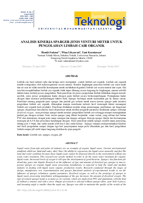 (PDF) Analisis Kinerja Sparger Jenis Venturi Meter Untuk Pengolahan ...