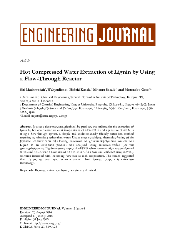 (PDF) Hot Compressed Water Extraction of Lignin by Using a Flow-Through ...