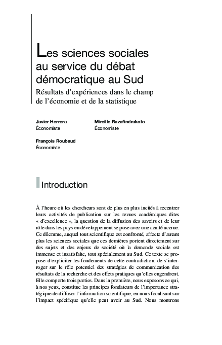(PDF) Les sciences sociales au service du débat démocratique au Sud