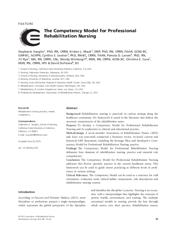 (PDF) The Competency Model for Professional Rehabilitation Nursing