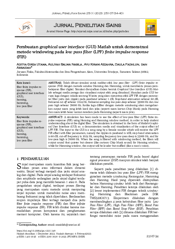 (PDF) Pembuatan Graphical User Interface (GUI) Matlab Untuk Demonstrasi Metode Windowing Pada ...