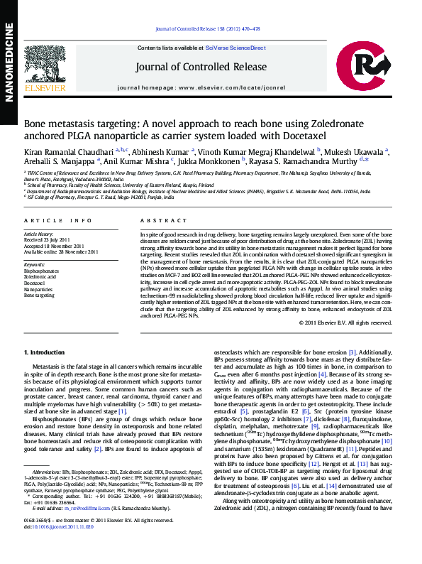 (PDF) Bone metastasis targeting: A novel approach to reach bone using ...