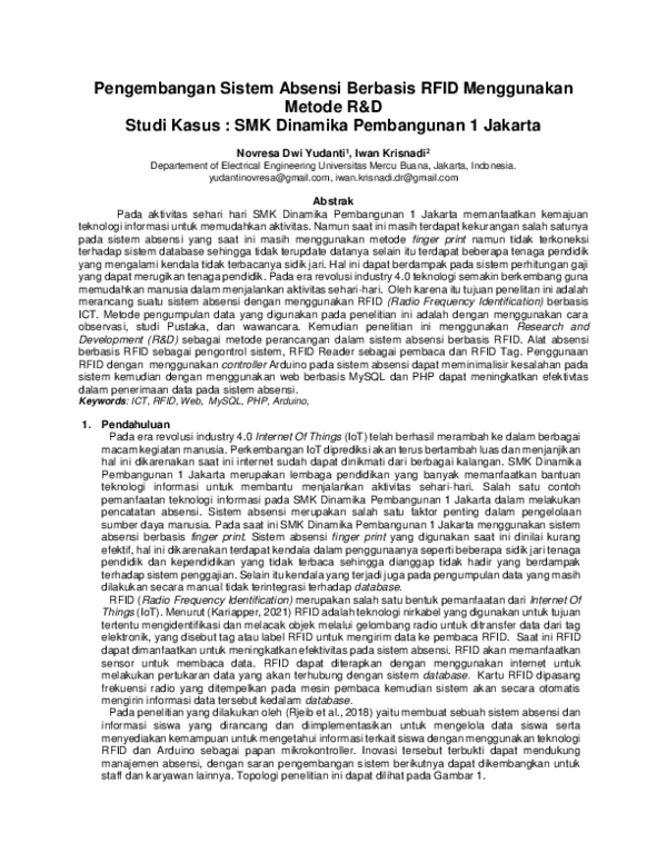 (PDF) Pengembangan Sistem Absensi Berbasis RFID Menggunakan Metode R&D Studi Kasus : SMK ...