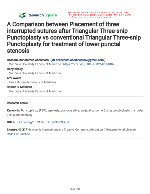 (PDF) A Comparison between Placement of three interrupted sutures after ...