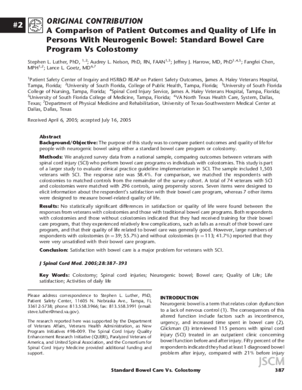 (PDF) A Comparison of Patient Outcomes and Quality of Life Persons With ...
