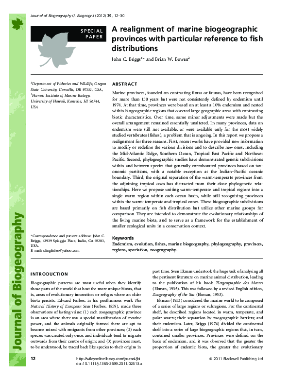 (PDF) A realignment of marine biogeographic provinces with particular ...