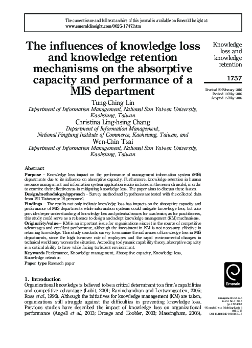 (PDF) The influences of knowledge loss and knowledge retention ...