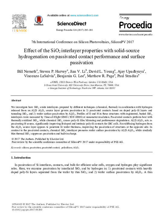 (PDF) Effect of the SiO2 interlayer properties with solid-source hydrogenation on passivated ...