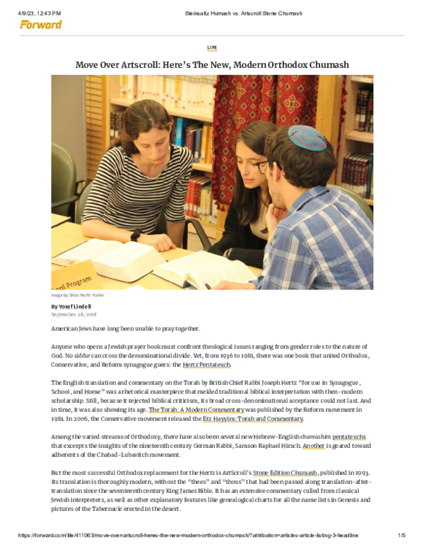 (PDF) Move Over ArtScroll: Here's the New Modern Orthodox Chumash