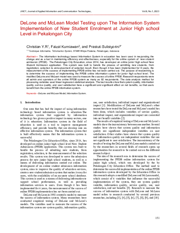 (PDF) DeLone and McLean Model Testing upon The Information System ...